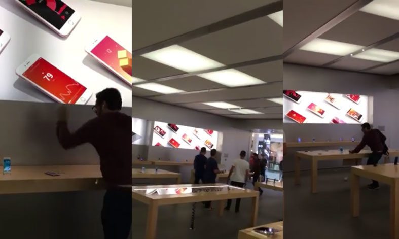 Guy goes on mad rampage inside an Apple store, smashing iPhones with a ...